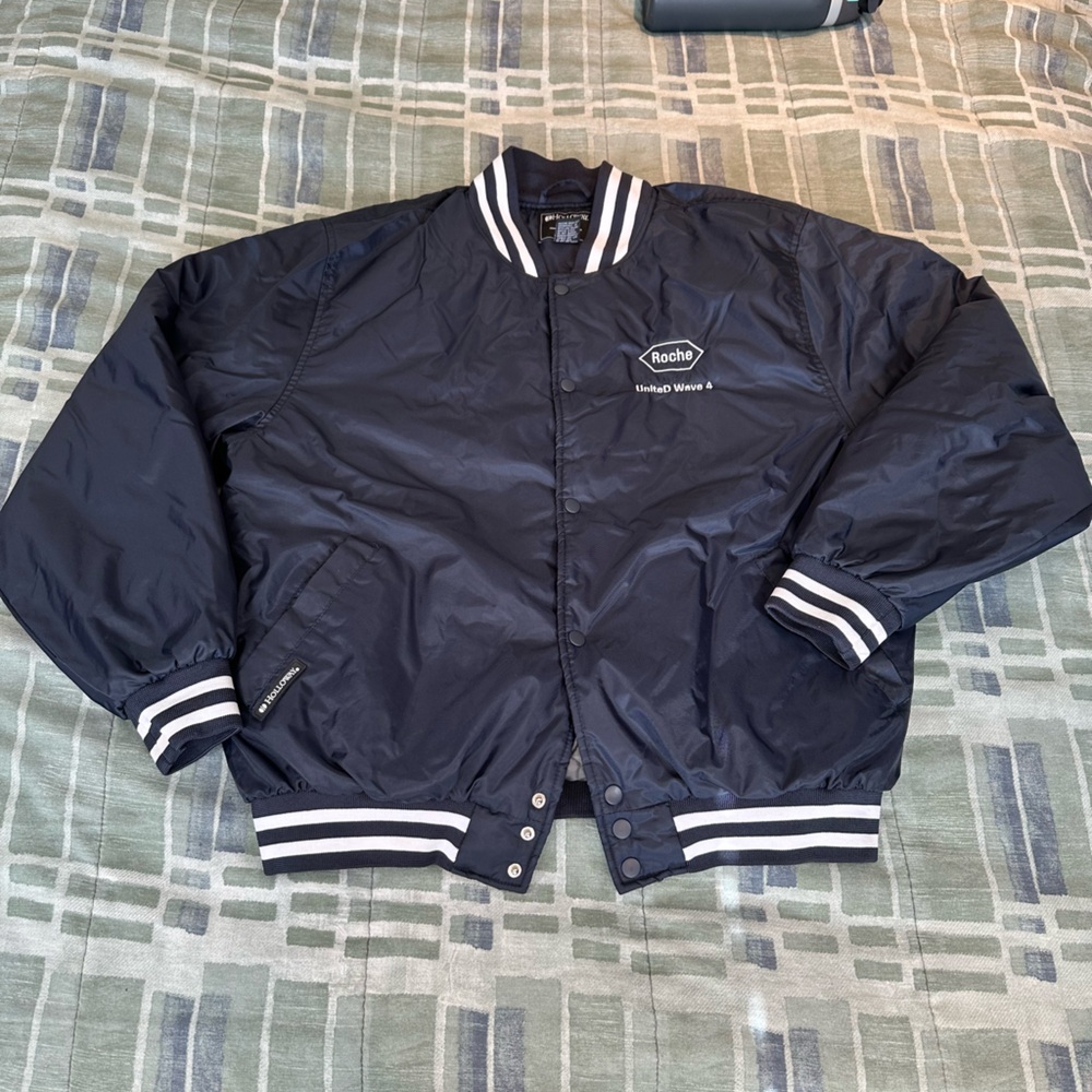 Men’s Holloway Navy Blue Satin Jacket With White Stri… - Gem